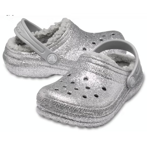CROCS | Shoes | New Crocs Sizes 5 To 9 Toddler Girls Classic Glitter Lined Clog Silver | Poshmark